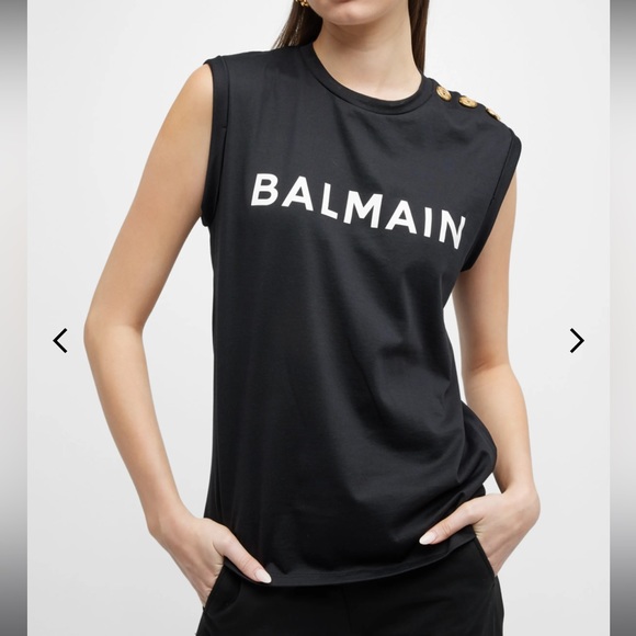 Balmain | Tops | Balmain Logo Tank Top With Button Detail | Poshmark